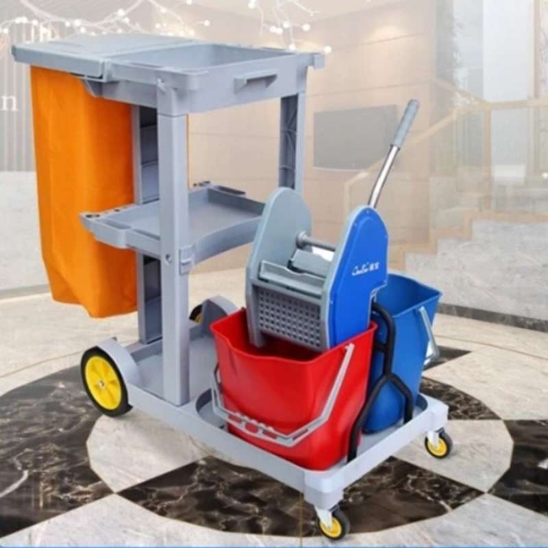 Promo janitor cart dorong with Double bucket wringer - new model Diskon ...