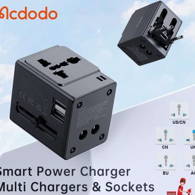 Jual mcdodo universal travel adaptor fast charger Usb + type C 20W 3Plug - CP412 Dual Usb di ...
