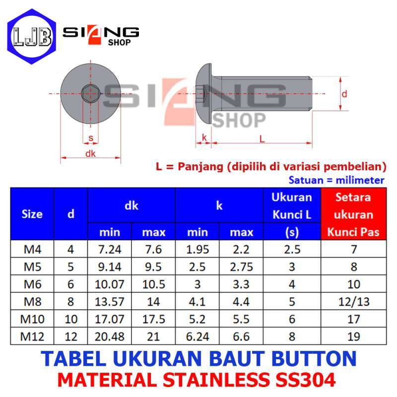 Jual Baut Button L Baja Hitam M10 Grade 10.9 (DRAT KASAR) - 70mm (7cm) di Seller siang shop ...