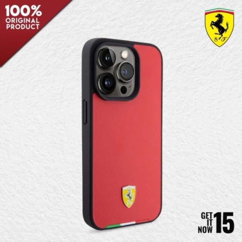 Jual Casing Iph0ne 15 Pro / Pro Max - Ferrari PU Case Italia Flag Line ...