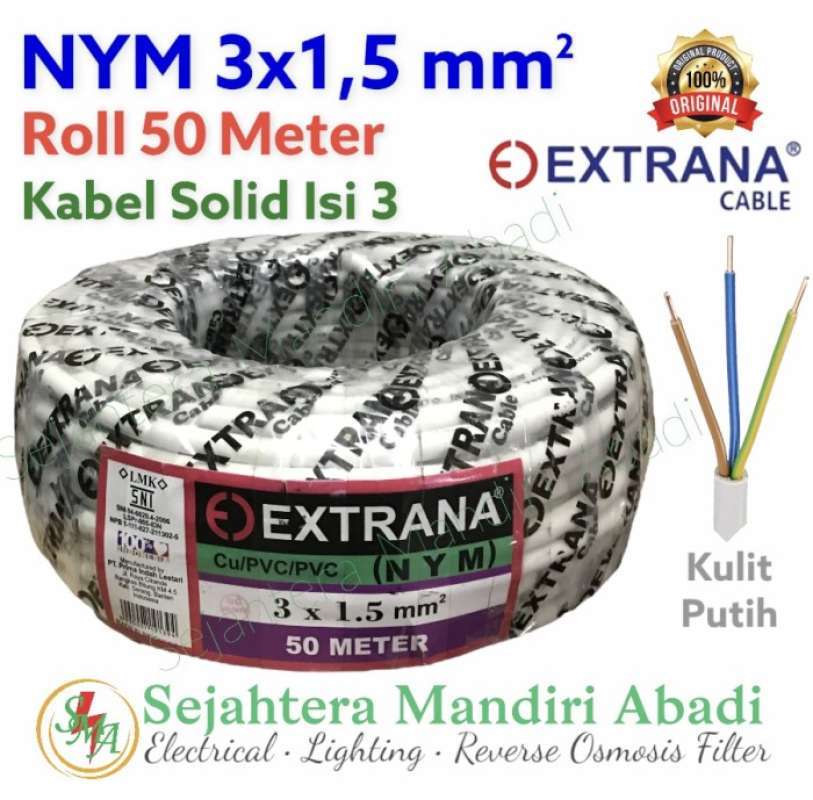 Promo Kabel Listrik NYM 3x1,5 Extrana 50 meter Kawat Solid Isi 3 Kulit ...