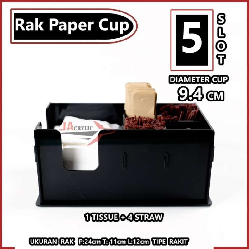 Promo Rak Paper Cup Akrilik / Organizer Sedotan Tissue Rak Kafe 5 Slot ...