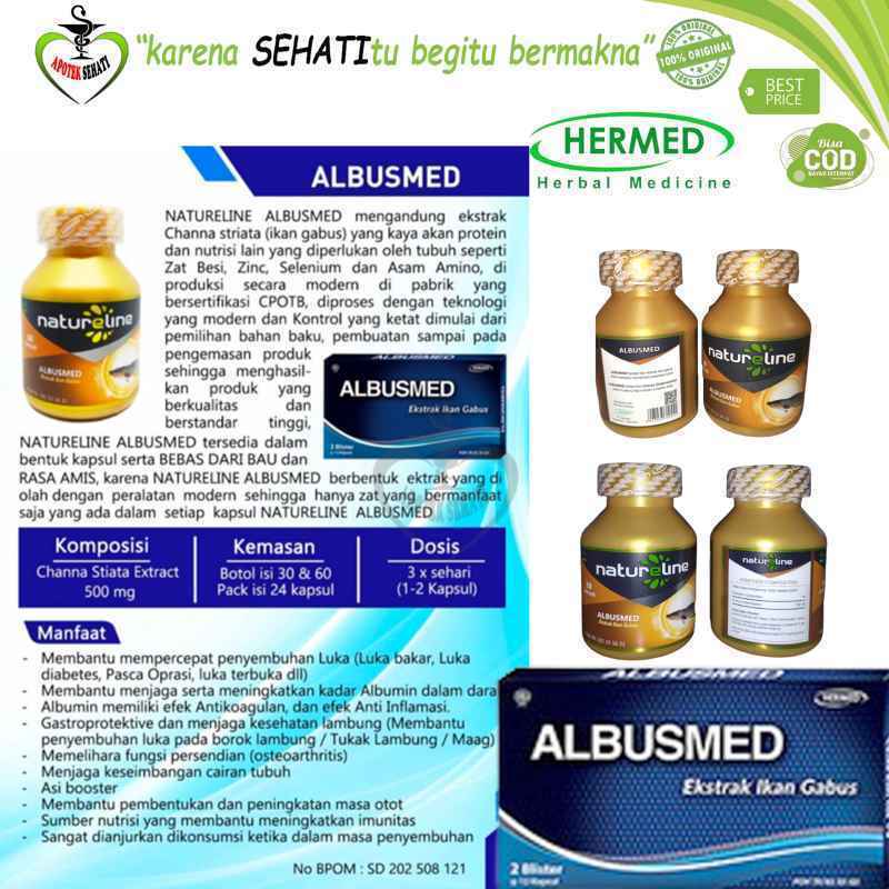 Jual Natureline Albusmed Ekstrak Ikan Gabus Premium Varian 30/60 kapsul ...