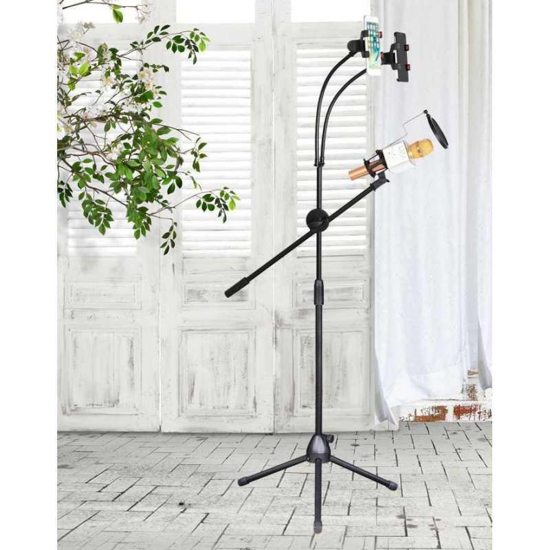 Jual Microphone Standing Tripod With 2 X Smartphone Holder Nb-03 Ampli ...