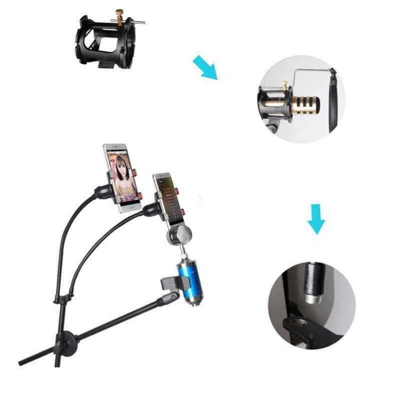Jual Microphone Standing Tripod With 2 X Smartphone Holder Nb-03 Ampli ...