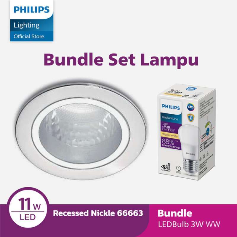 Promo Bundle Set Philips Bohlam Lampu Downlight Nickel 3w Led Kuning ...