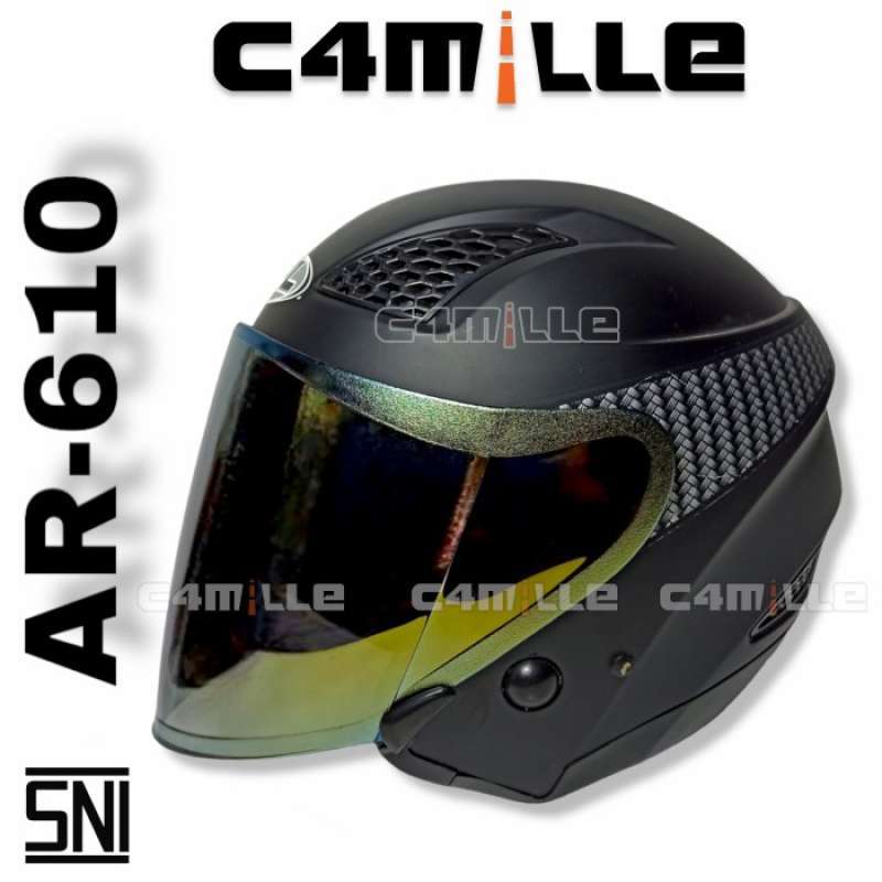 Promo Helm Arl Model Zeus Polos Black Doff Half Face Kaca Iridium New ...