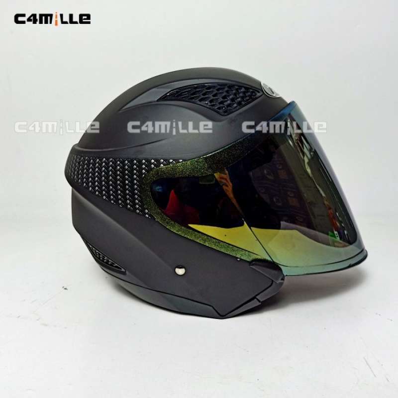 Promo Helm Arl Model Zeus Polos Black Doff Half Face Kaca Iridium New ...