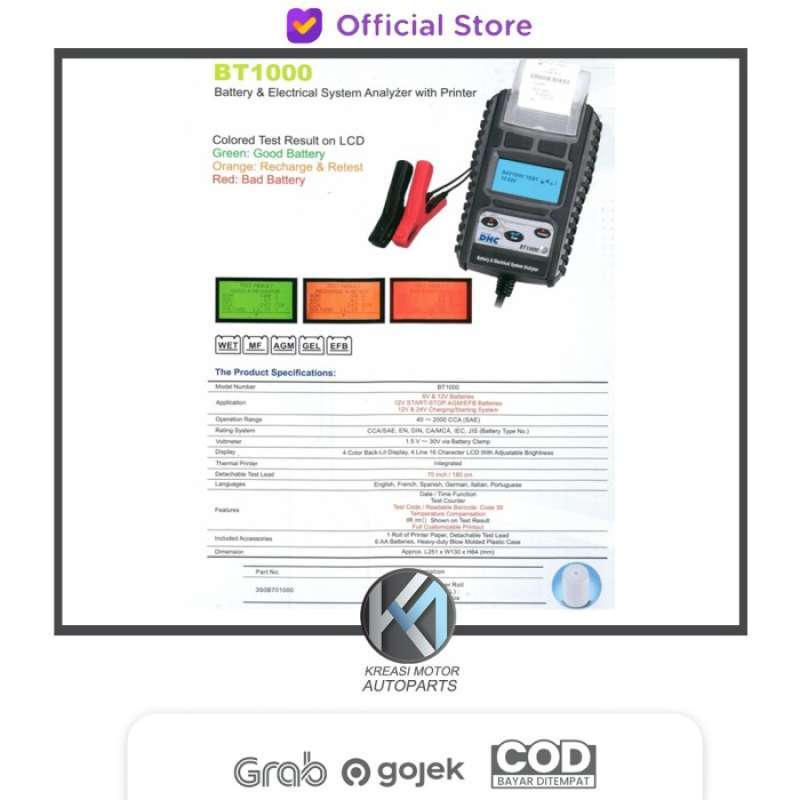 Promo Dhc Battery Tester Bt-1000 [ Battery & Electrical System Analyzer ...