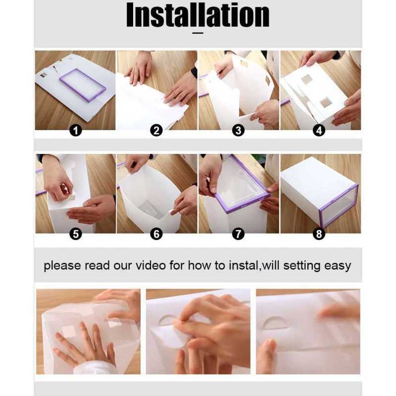 Jual Kotak Sepatu Lipat Transparan Shoe Box Organizer 6 Pcs Size L ...