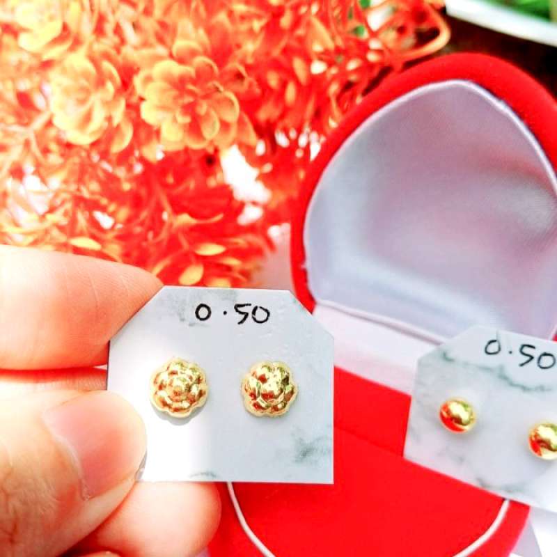 Jual Askraft Anting Tindik Bunga Mawar Emas Asli Anting Tusuk Simpel ...
