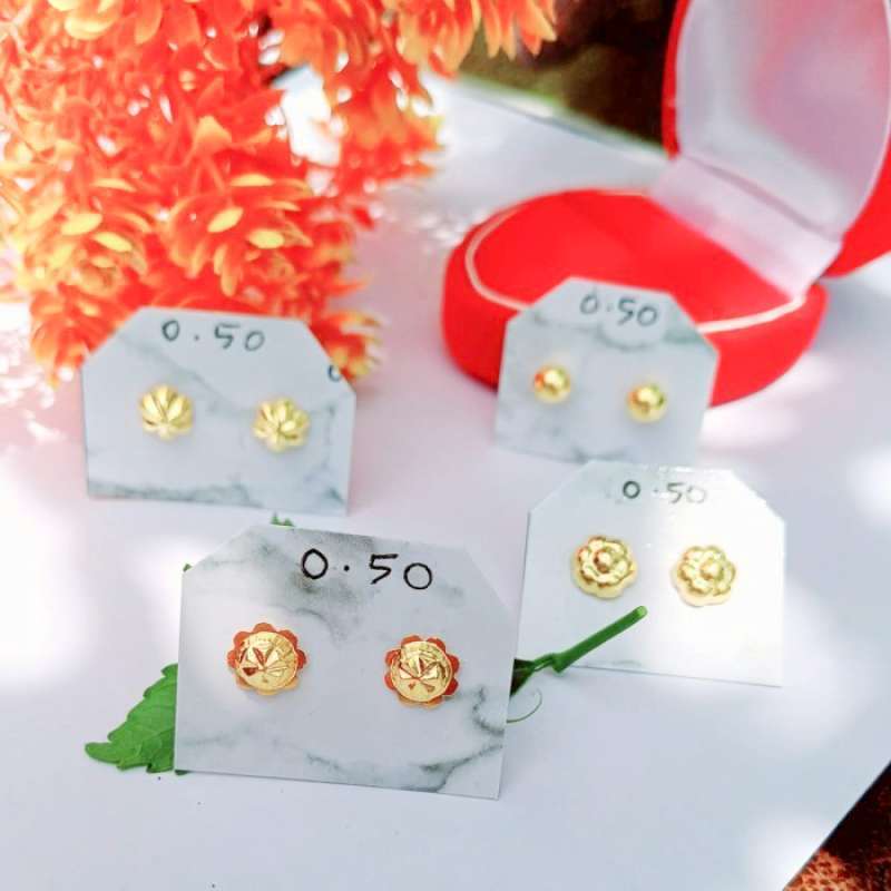 Jual Askraft Anting Tindik Bunga Mawar Emas Asli Anting Tusuk Simpel ...