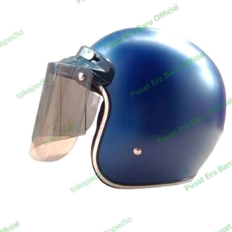 Promo Helm Bogo Retro Sni List Chrome Kaca Datar - Biru Tua Diskon 30% ...
