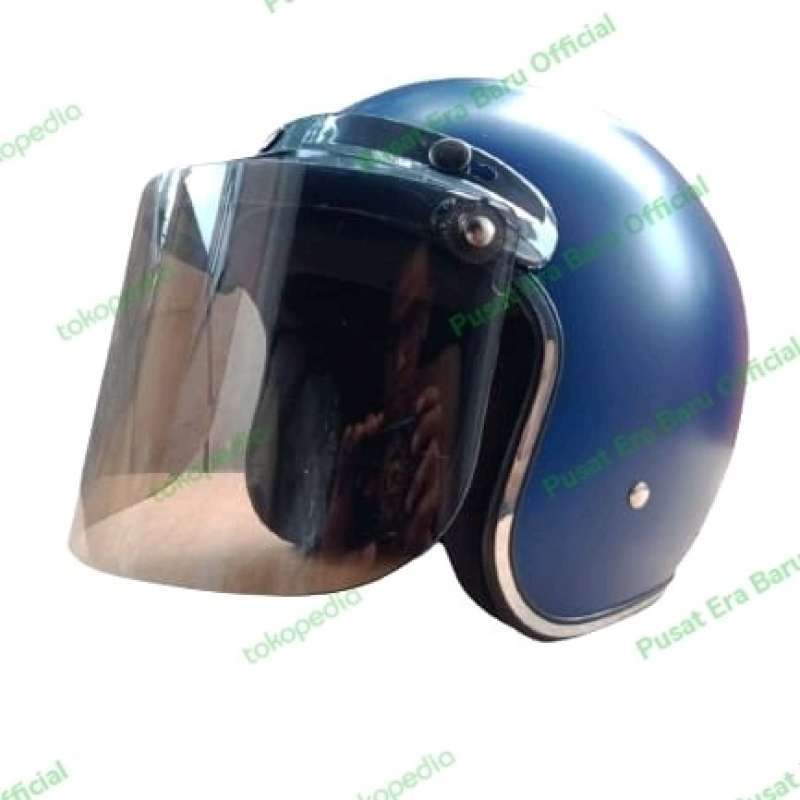 Promo Helm Bogo Retro Sni List Chrome Kaca Datar - Biru Tua Diskon 30% ...