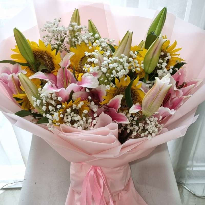 Promo Sunflower Lily Spring Bouquet Bucket Buket Bunga Segar Fresh ...