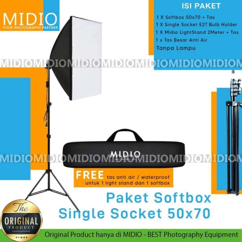Jual Paket Studio Foto Midio A1 Light Stand 2m + 1 Socket E27 + Softbox ...