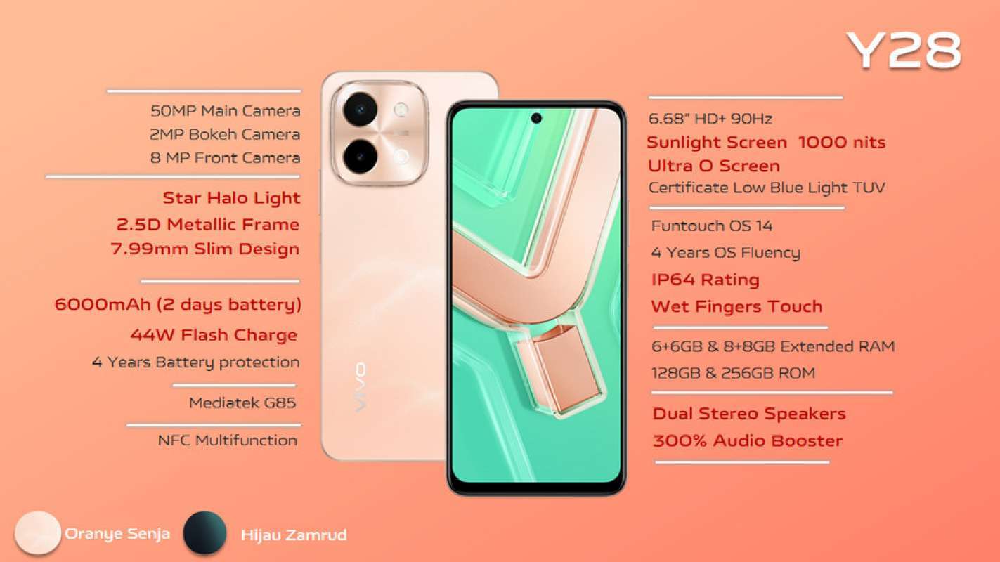 Promo Vivo Y28 Nfc 6/128 Gb, 8/128 Gb & 8/256 Gb, Mediatek Helio G85 | Garansi Resmi Vivo - 6/ ...