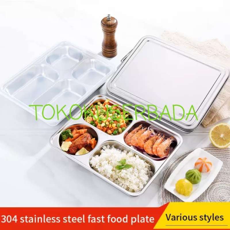 Jual Food Tray Lunch Box Bento Set Sekat 4 & Cover Full Stainless Steel ...