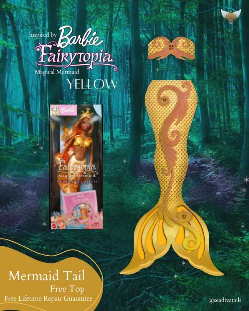 Jual Barbie Yellow Mermaid Tail - Kostum Duyung Dewasa Anak - Kids(1.3m ...