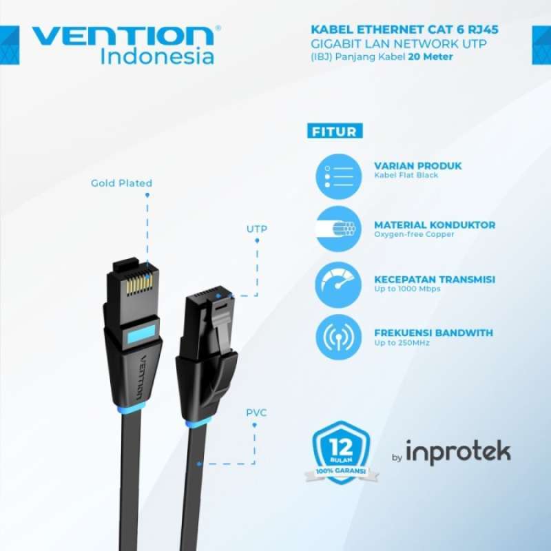 Jual Vention 20m Kabel Lan Rj45 Cat.6 Utp Ethernet Gigabit - Ibj Flat ...