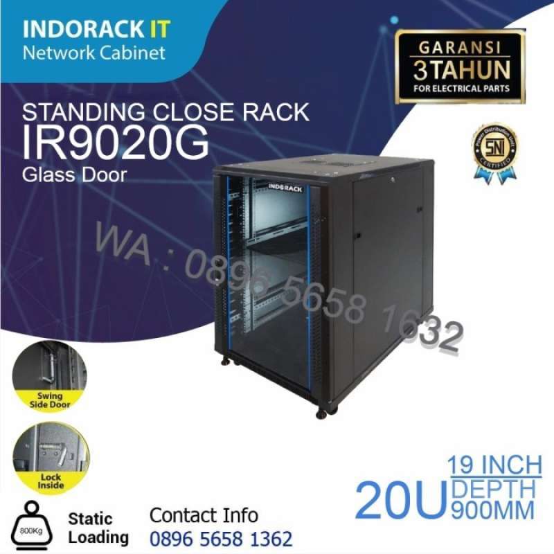 Jual Close Rack Indorack Glass Door Rack Server 20u Depth 900mm ...