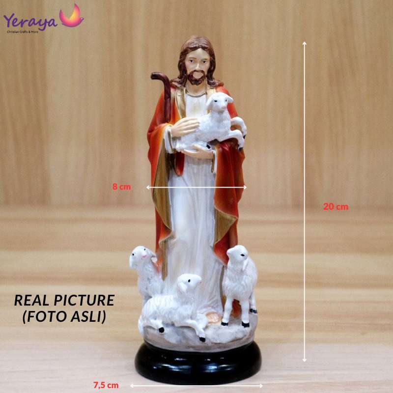 Jual Patung Rohani Kristen Katolik Tuhan Yesus Gembala Merah Padat St ...