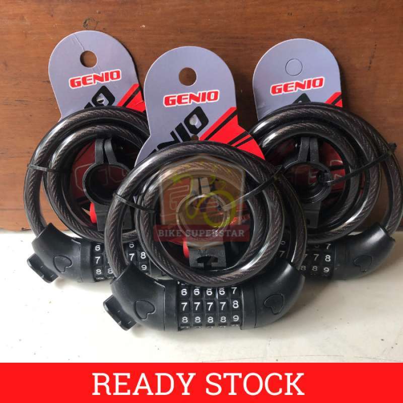 Jual Gembok / Kunci / Rantai Spiral Sepeda Genio Kombinasi 5 Angka Di ...