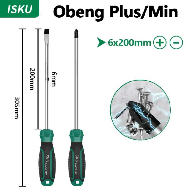 Jual Isku Obeng Set 2pcs 6*200 Mm Plus Minus Screwdriver Set Tip ...