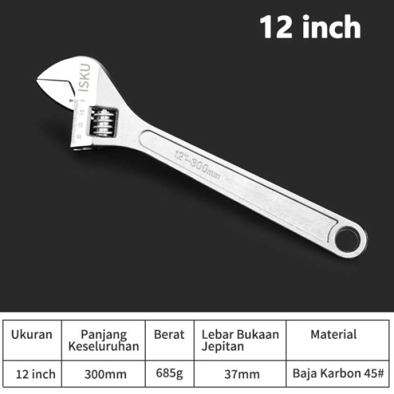 Jual Isku Kunci Inggris Adjustable Wrench 8 10 12 Alat Adjustable ...