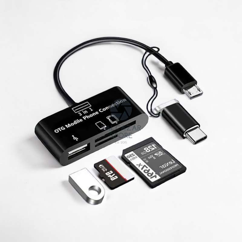 Promo Card Reader 3 In 1 Micro USB Otg + Type C Converter For SD Card ...