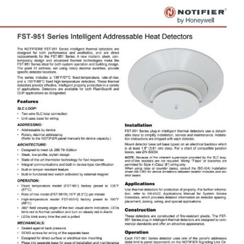 Jual Notifier Fst-951 Heat Detector Addressable C/w.base Di Seller Shin ...