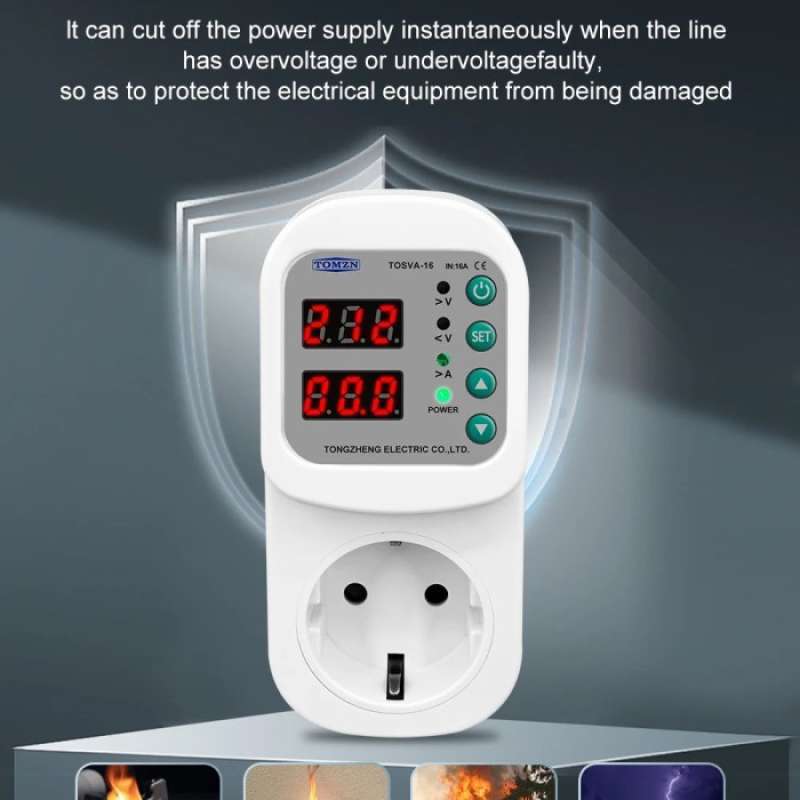 Jual Plug Socket 220v 16a Voltage Current Protector Adjustable Di ...