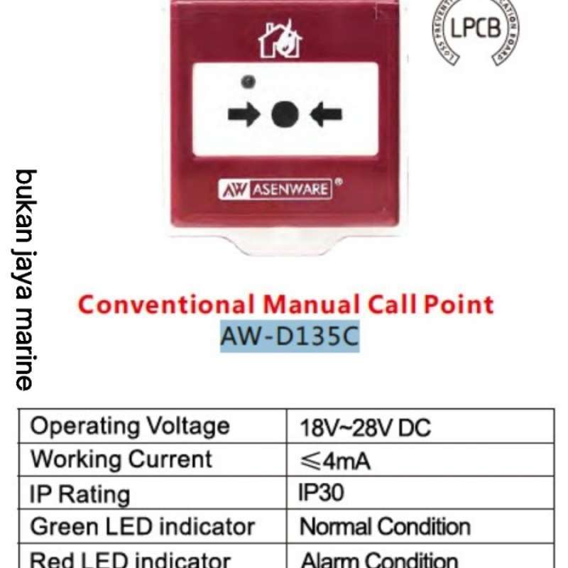 Jual Manual Call Point Fire Alarm Push Button Breakglass Asenware D135c ...