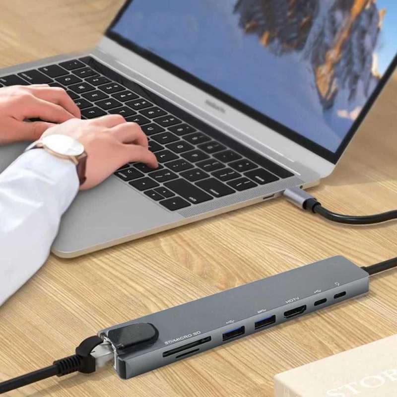 Jual Ammto Usb Hub Type C 8 In 1 Rj45 Hdmi 4k Display Adaptor K1 ...