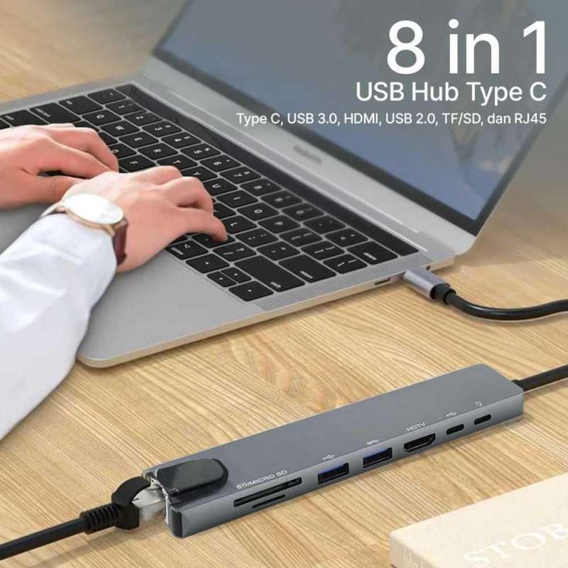 Jual Ammto Usb Hub Type C 8 In 1 Rj45 Hdmi 4k Display Adaptor K1 ...
