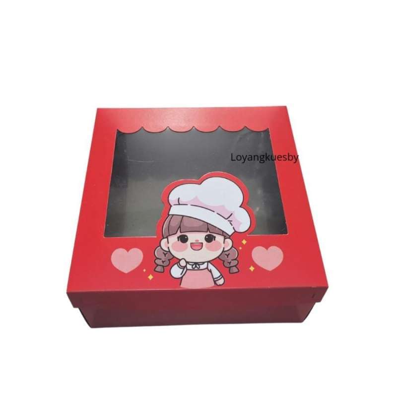 Jual Box Kotak Kue Chef Girl Merah 22x22 24x24 22x22x10 Cake Pudding ...