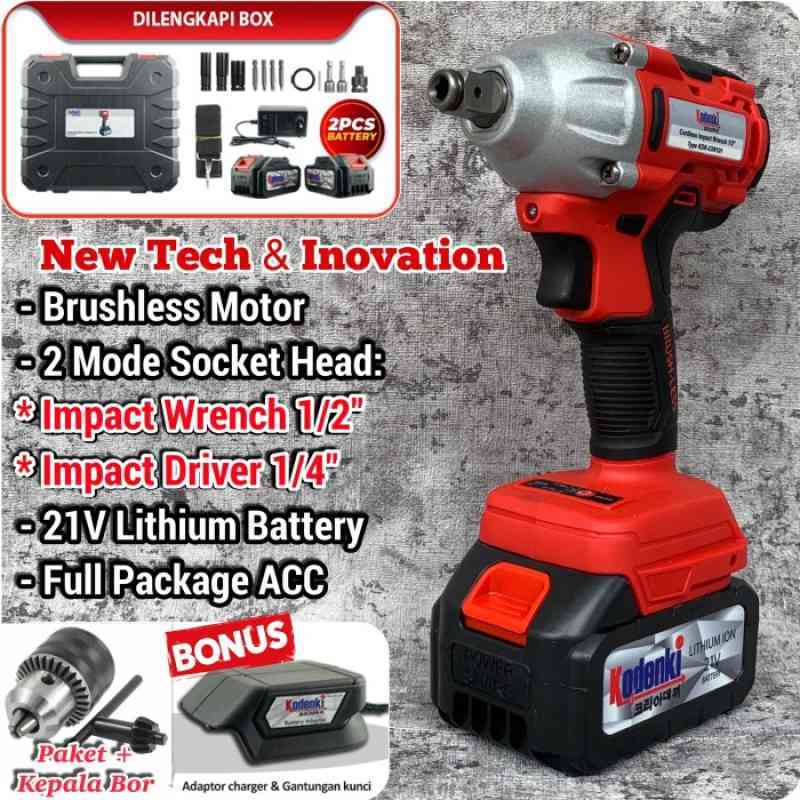 Promo Promo- Cordless Impact Wrench Driver Kodenki Mesin Bor Buka Baut Baterai Diskon 50% Di ...