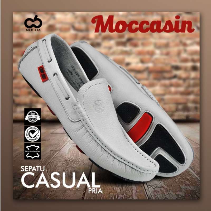 Jual Sepatu Kasual Pria / Mokasin Loafer Lentur Kulit Putih Cbr Six Hmc ...