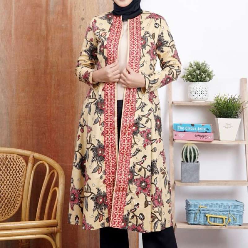 Jual Cardigan Batik Panjang Wanita Modern / Outer Batik Panjang Ungu ...