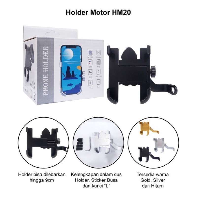 Promo Holder Hp Motor Full Besi Spion Gps Hm20 / Phone Holder Aluminium C2 Hm-20 Universal ...