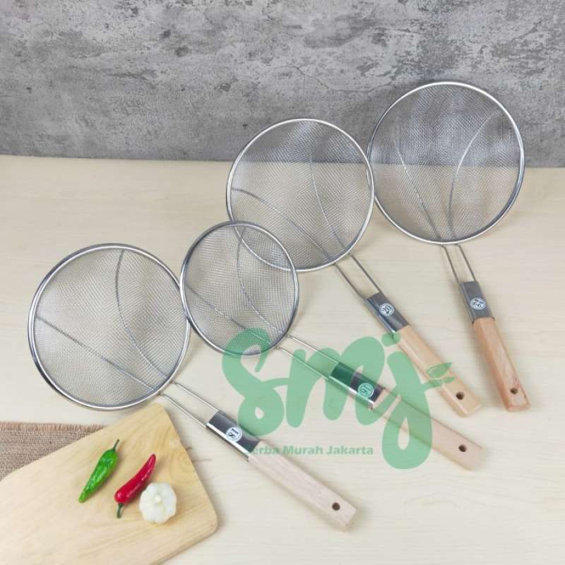 Promo Saringan Jaring Serok Penyaring Gagang Kayu Stainless Steel ...