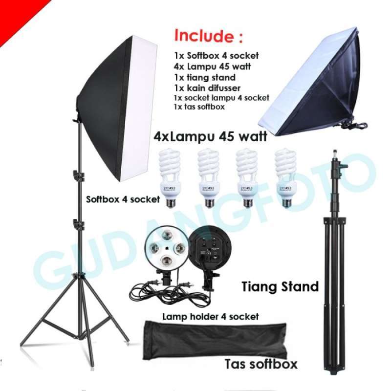 Promo Paket Lampu Lighting Studio Light Stand 2m+ 4 Socket E27 Komplit ...