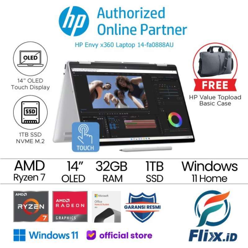Jual Hp Envy X360 14-fa0888au Ryzen 7 8840hs 1tb Ssd 32gb Oled 2.8k Touch Win11+ohs Di Seller ...