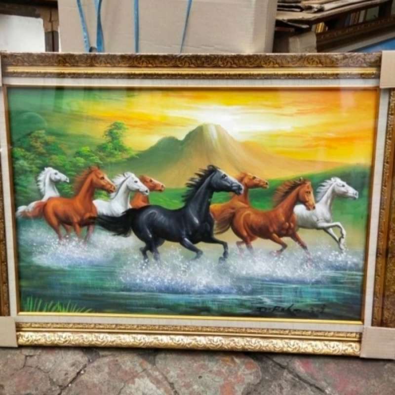 Promo New Bingkai Lukisan Kuda 8 Ekor Uk 100x150cm Diskon 23% Di Seller ...