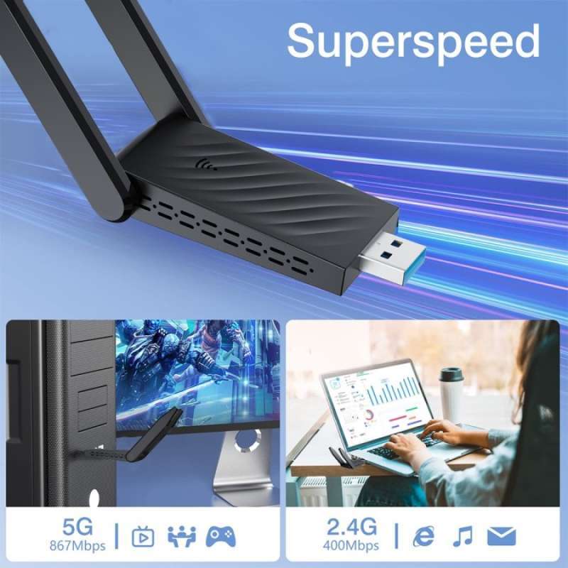 Promo Usb Dual-band 2.4 Ghz/5g Wifi Adapter Dongle For Pc Laptop - Usb ...