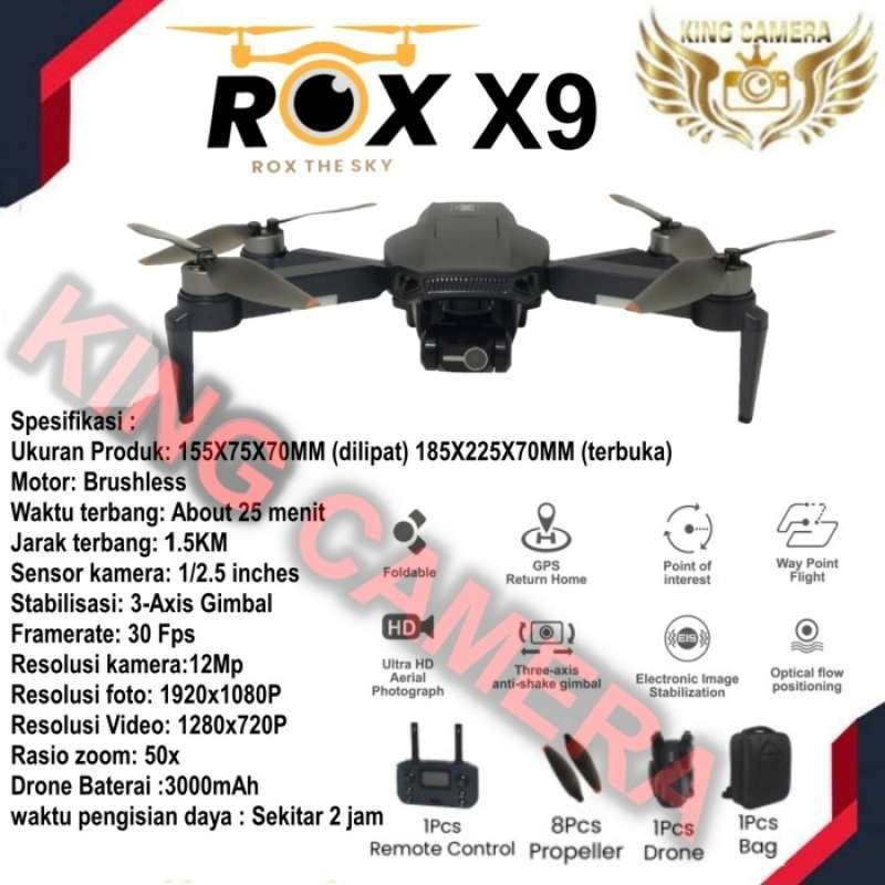 Jual Drone Rox X9 Gps 3-axis Gimbal 4k 1.5km 25 Min Rc Quadcopter ...