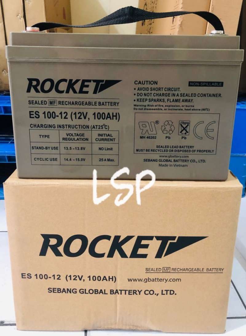 Promo Aki Rocket Es 100-12 Vrla Mf 12v 100ah Baterai Accu Kering Es-100-12 Diskon 23% Di Seller ...