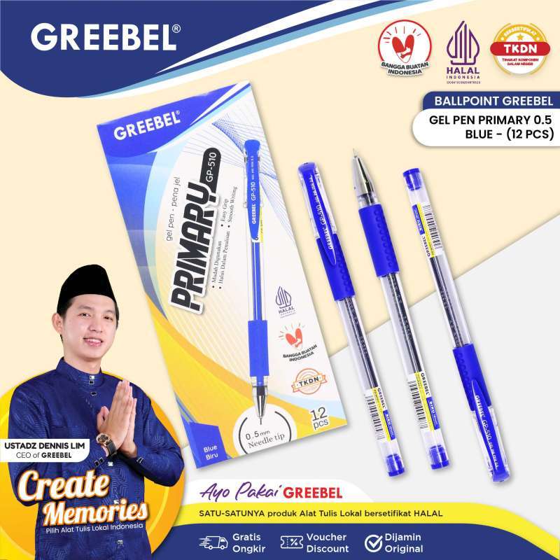 Jual Greebel Pulpen Gel Pen Gel (gp-510 Primary 0.5 Blue) Pulpen Greebel / Ballpoint / Ballpen ...