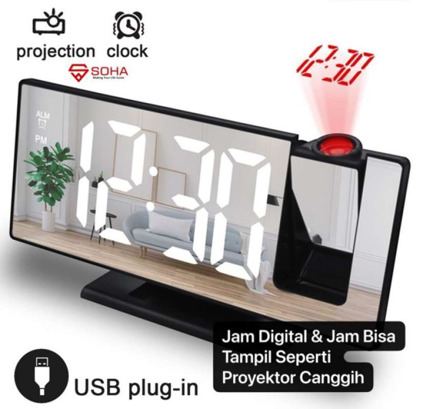 Jual Alarm Ada Proyektor Jam Mirror Dengan Layar Led Besar Fitur Snooze ...