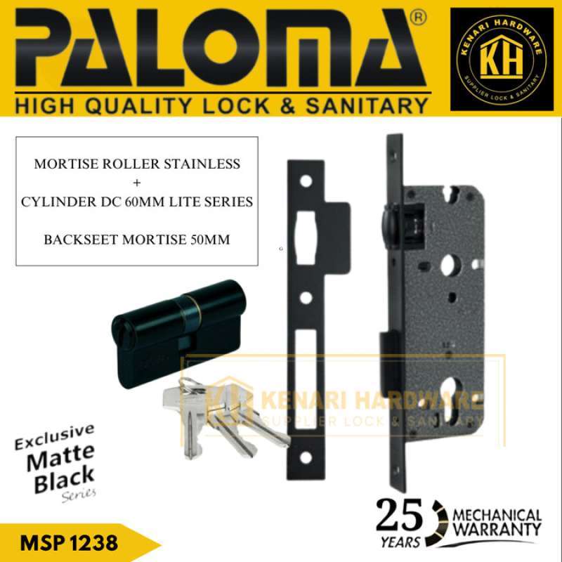 Promo Mortise Lock Roller Msp 1238 Sus 304 Set Cylinder 50mm Black ...
